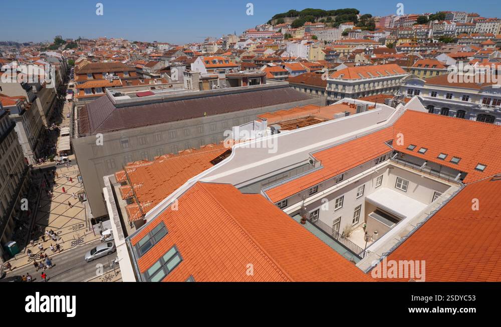 Tiled roof of Supreme Court of Justice seen down, Castle of Sao Jorge ...
