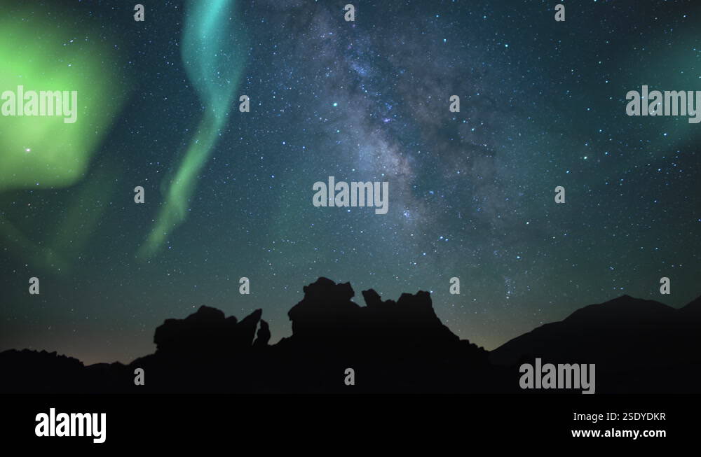 Aurora Milky Way Galaxy Time Lapse Aquarids Meteor Shower Over Volcanic ...