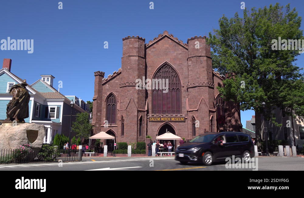 Visitors at famous Witch Museum downtown Salem Mass 4k Stock Video ...
