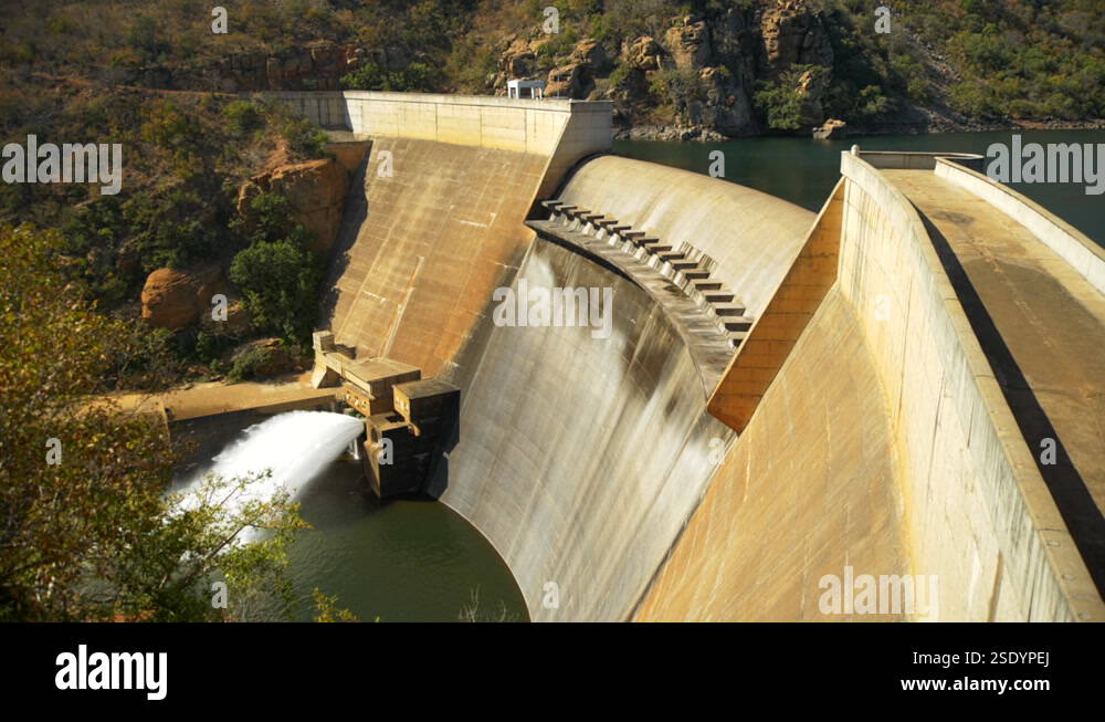 Blyde River Dam wall, South Africa, water release from pipe Stock Video ...