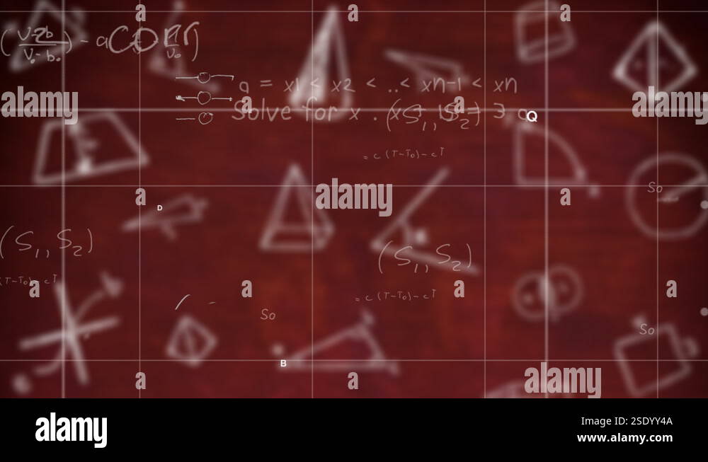 Mathematical diagrams and equations floating over geometrical shapes on ...