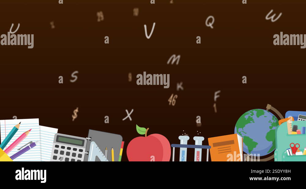 Digital animation of school concept icons multiple changing numbers and ...