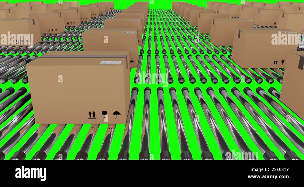 Rows of cardboard packing boxes moving on conveyor belts Stock Video ...