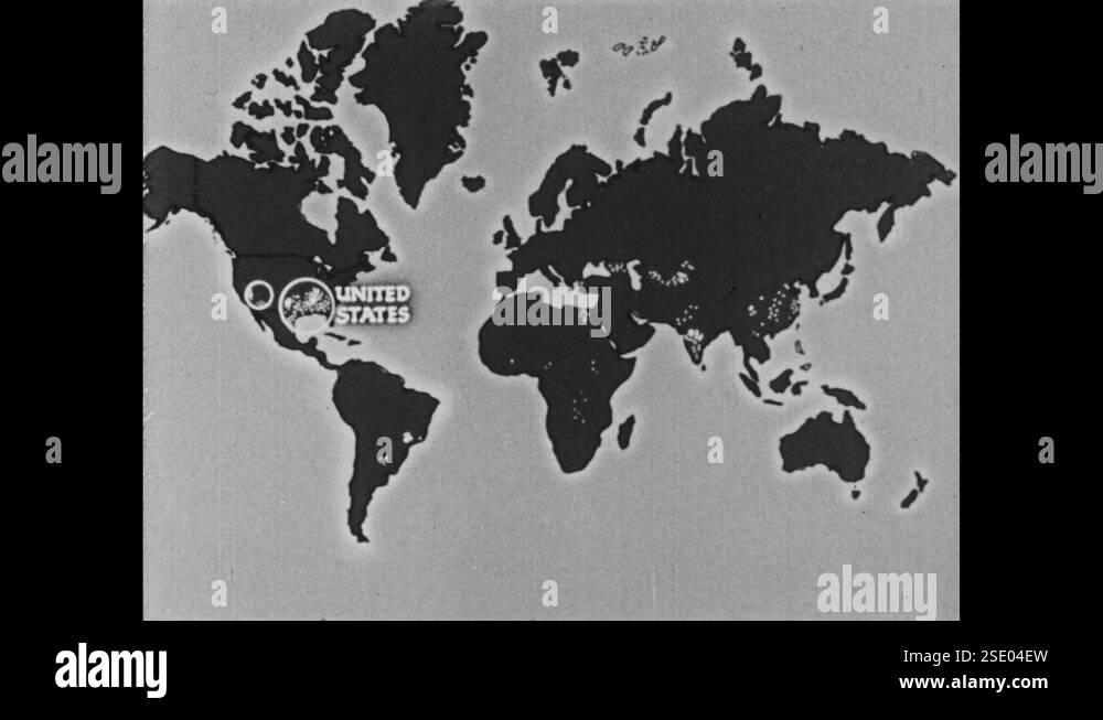 1960s: Circles and words appear over map of the Earth. Highlights and ...
