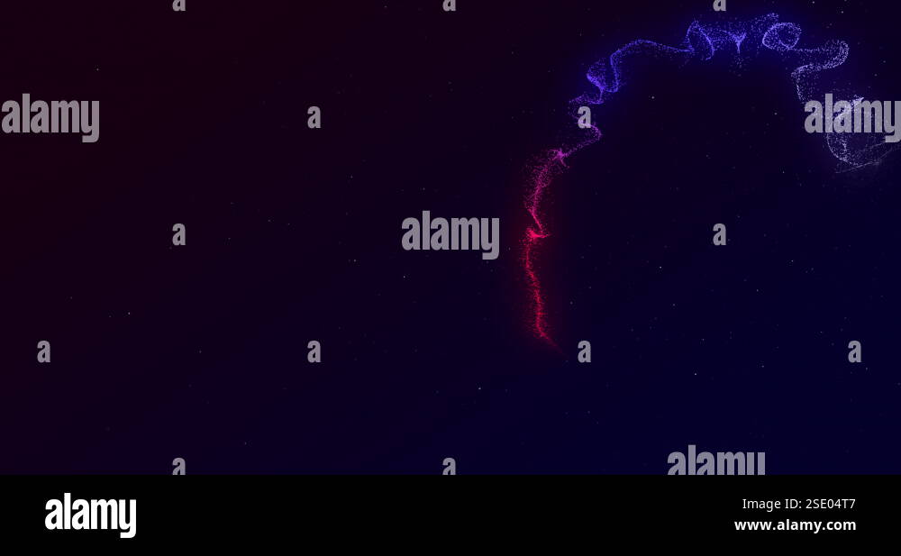 Twisting light trail of glowing red and blue moving rapidly across a ...