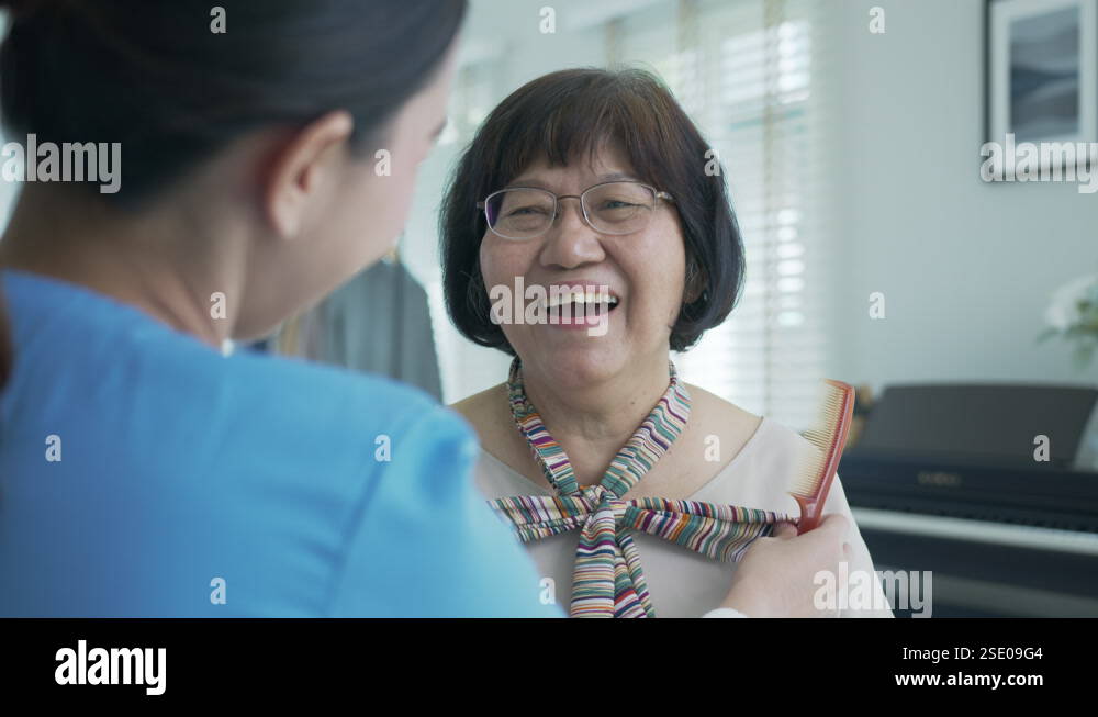 Attractive young senior asian female citizen happy face with nurse at ...