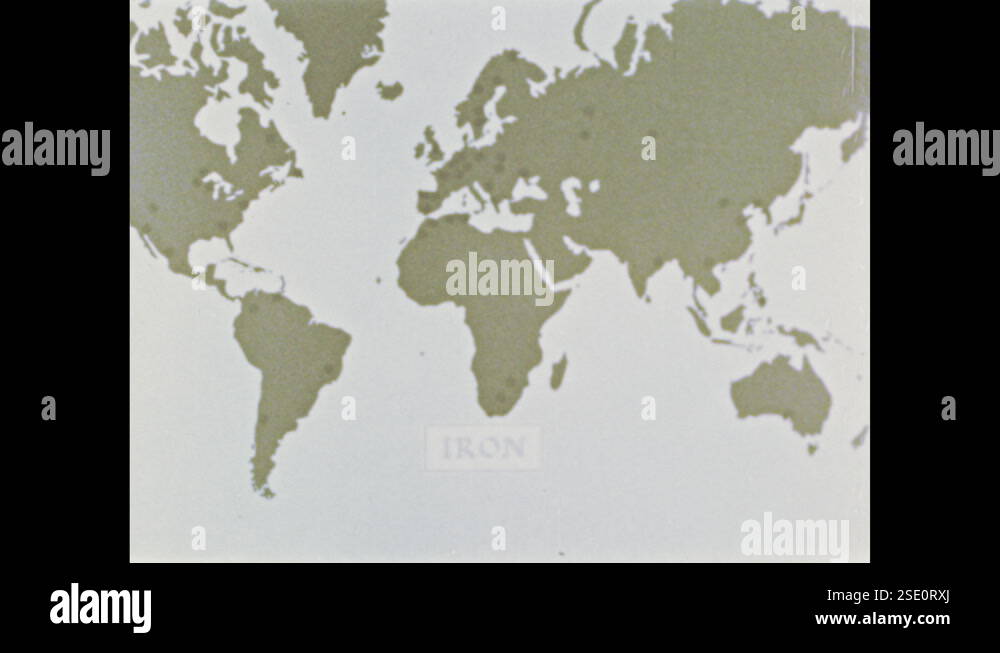 1960s: Illustration of world map with indications of Iron, Copper, and ...