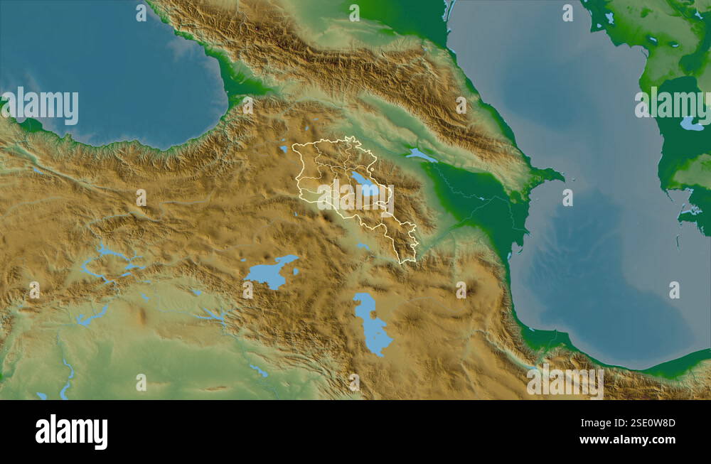 Armenia map - extract. Regions. Physical Stock Video Footage - Alamy