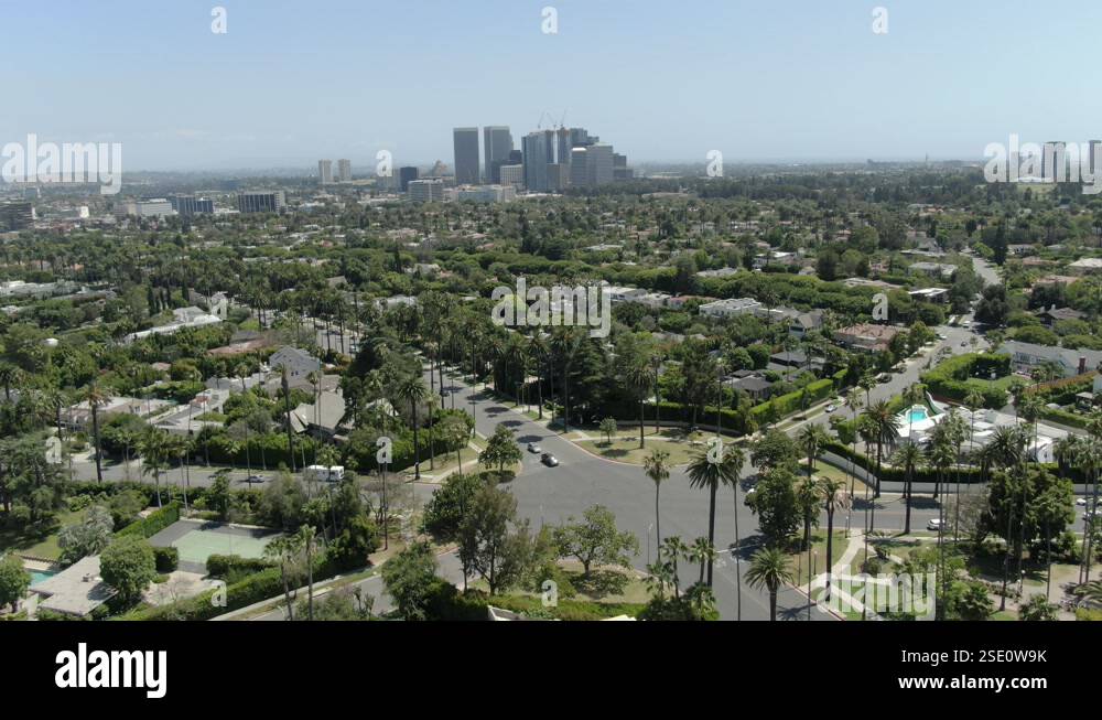 Beverly Hills Towards Century City Aerial Shot Forward California USA ...
