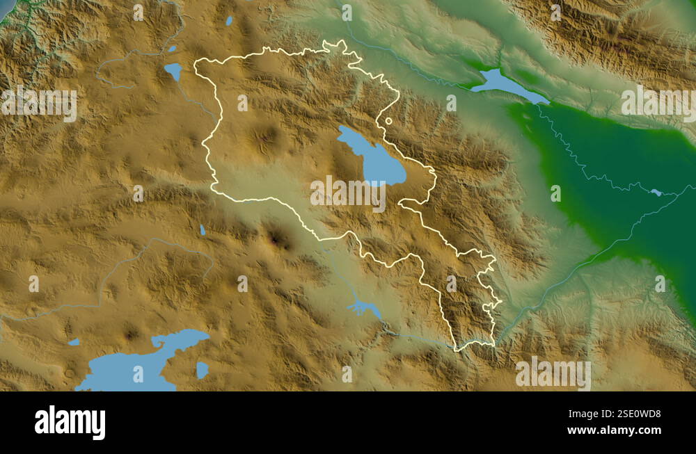 Armenia map - zoom. Border. Physical Stock Video Footage - Alamy
