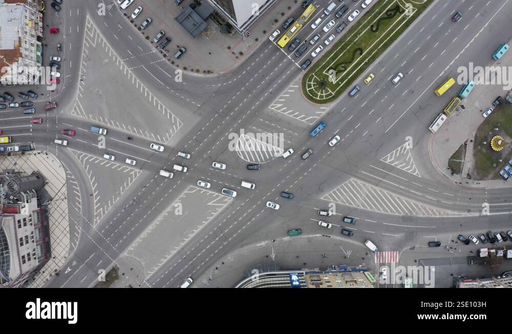 City Traffic Aerial. Abstract road traffic jam top view, transportation ...
