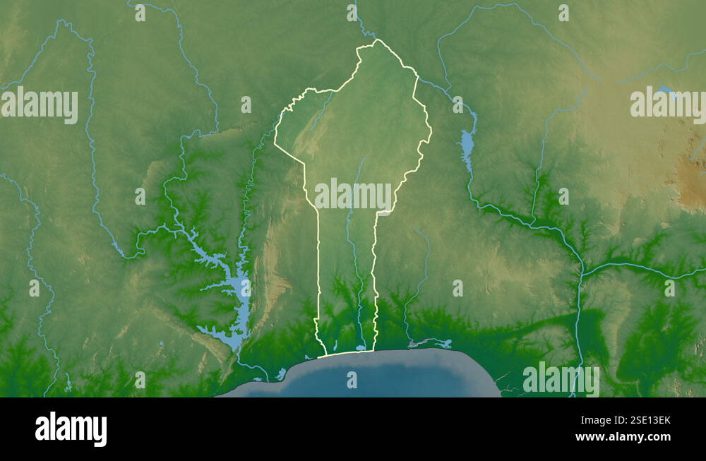 Benin map - zoom. Regions. Physical Stock Video Footage - Alamy