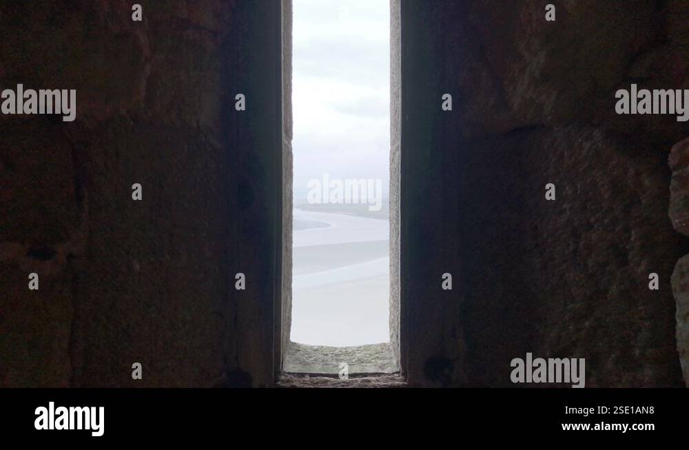 Retreat from high medieval window niche in historic Mont Saint-Michel ...