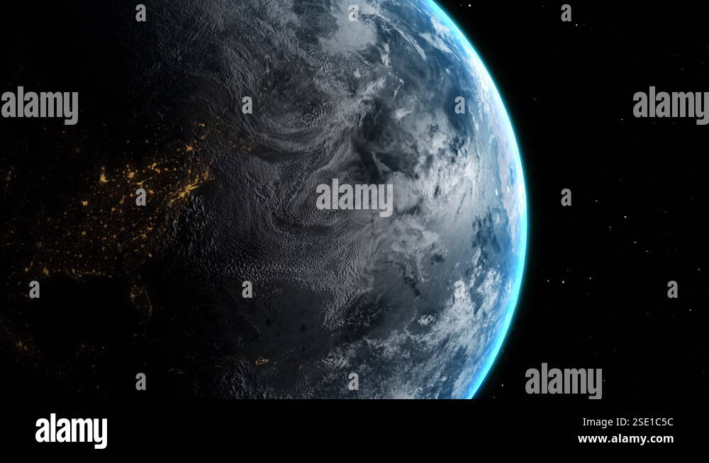 Sunrise and shadow on the earth rotate in space with star in universe ...