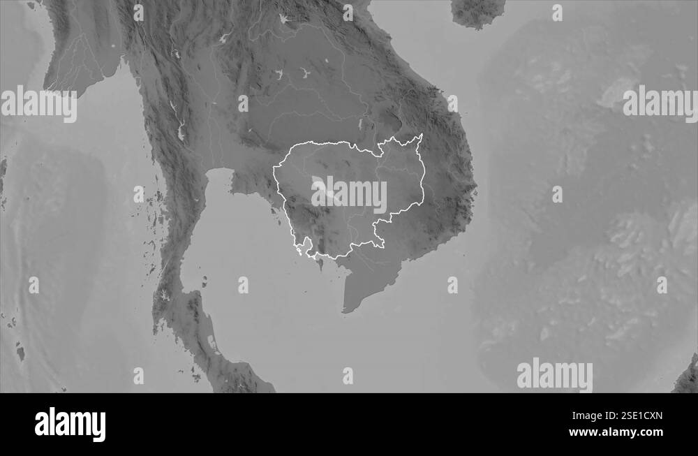 Cambodia map - extract. Border. Grayscale Stock Video Footage - Alamy