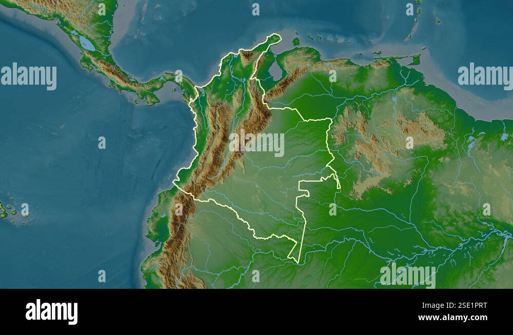 Colombia map - zoom. Regions. Physical Stock Video Footage - Alamy