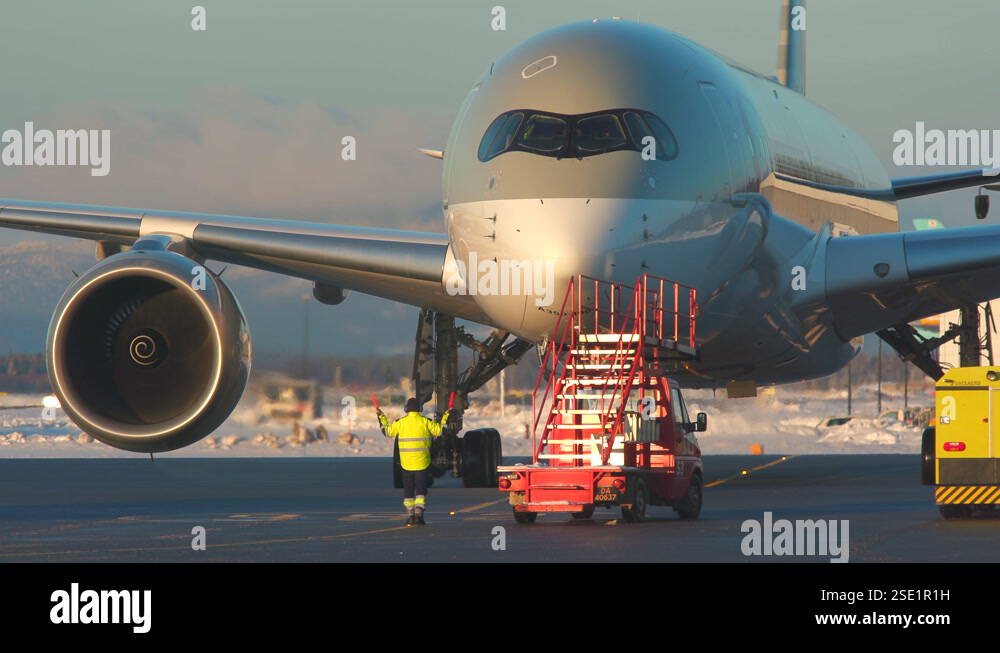 huge passenger airplane qatar airbus a350-1000 guide ground marshall ...