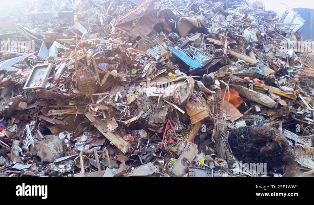 Huge stock of metal scrap at steel fabrication industry. Close up ...