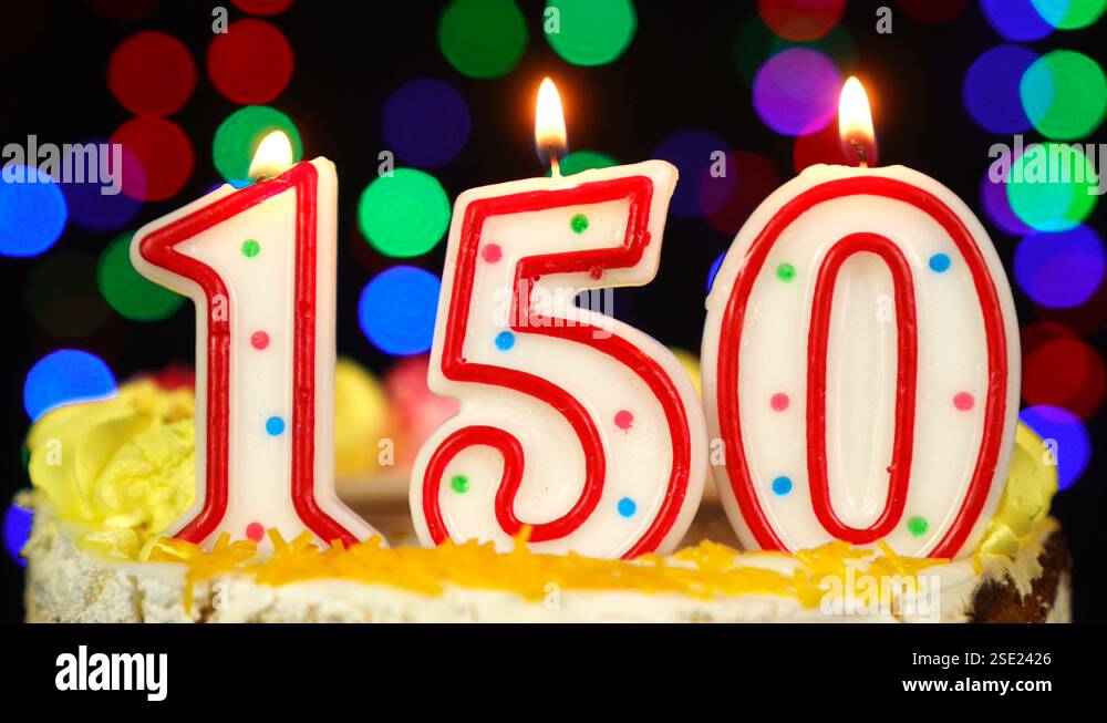 Number 150 Happy Birthday Cake With Burning Candles Topper Stock Video Footage - Alamy
