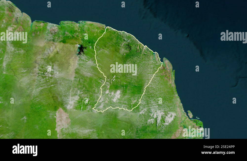 French Guiana map - solid. Border. Satellite Stock Video Footage - Alamy