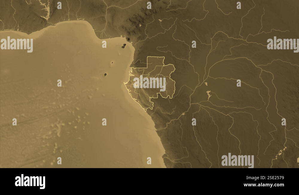 Gabon map - extract. Regions. Sepia Stock Video Footage - Alamy
