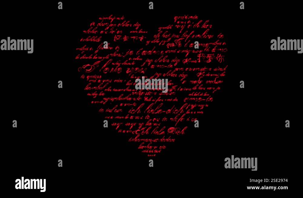 Heart neon seamless animation of heart sign and words in different ...