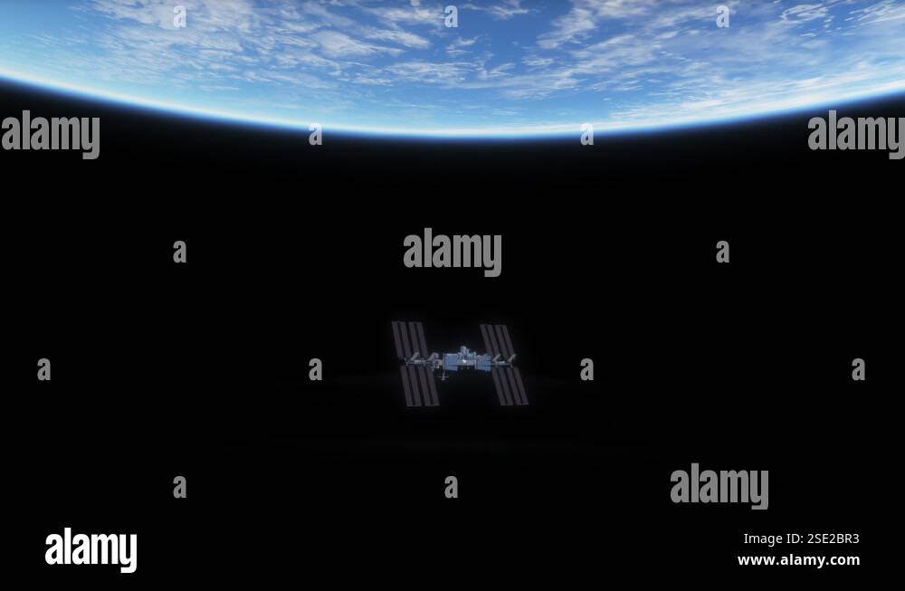 An animation of the International Space Station orbiting above Earth ...