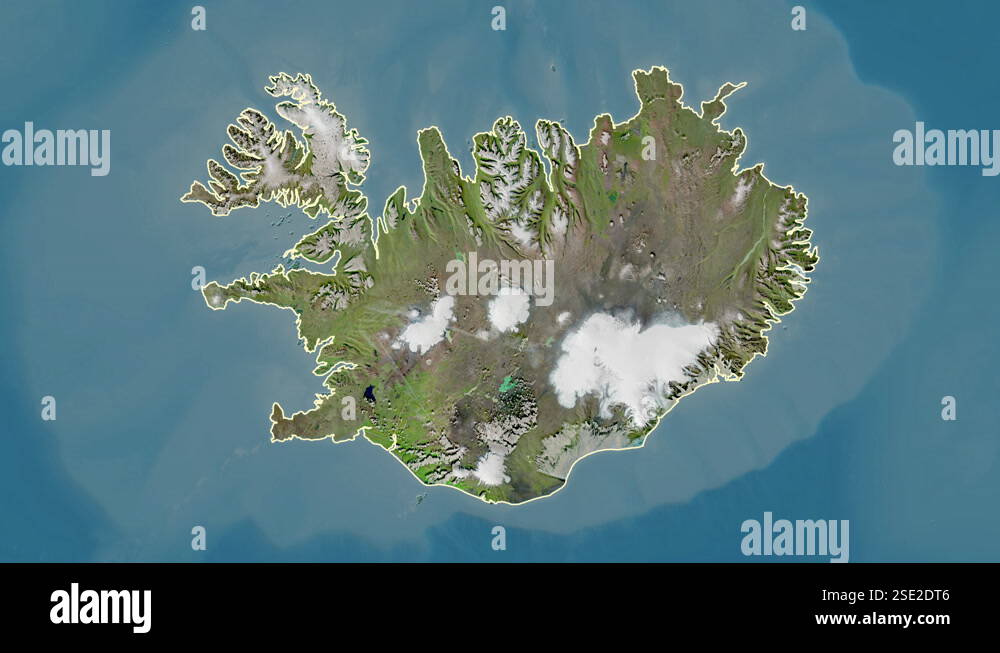 Iceland map - zoom. Regions. Satellite Stock Video Footage - Alamy