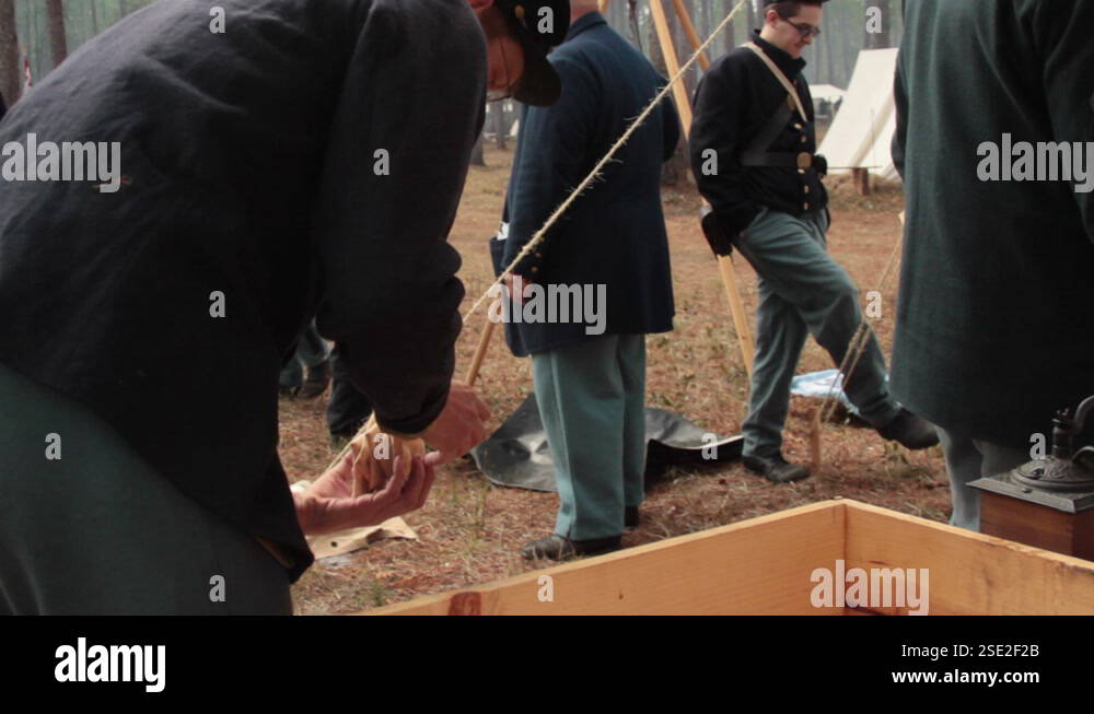 Civil War Tent Camp recreation -- Soldiers Issued Food Rations Stock ...