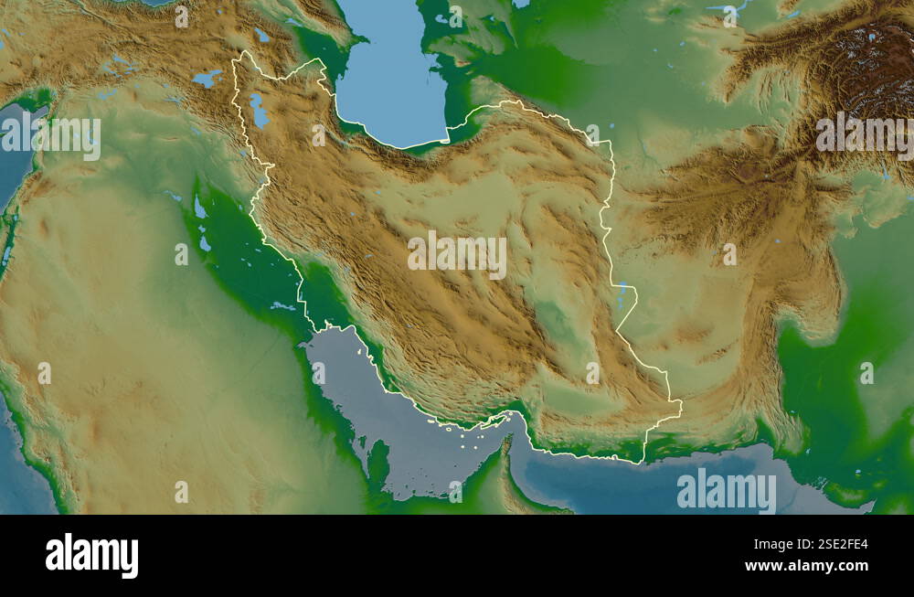 Iran map - zoom. Border. Physical Stock Video Footage - Alamy