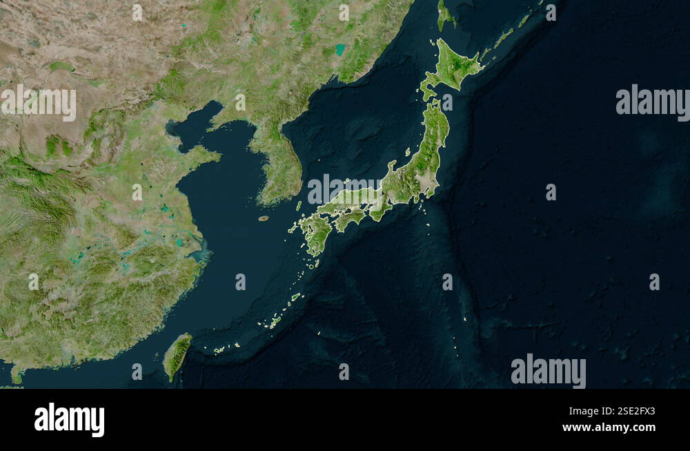 Japan map - zoom. Border. Satellite Stock Video Footage - Alamy