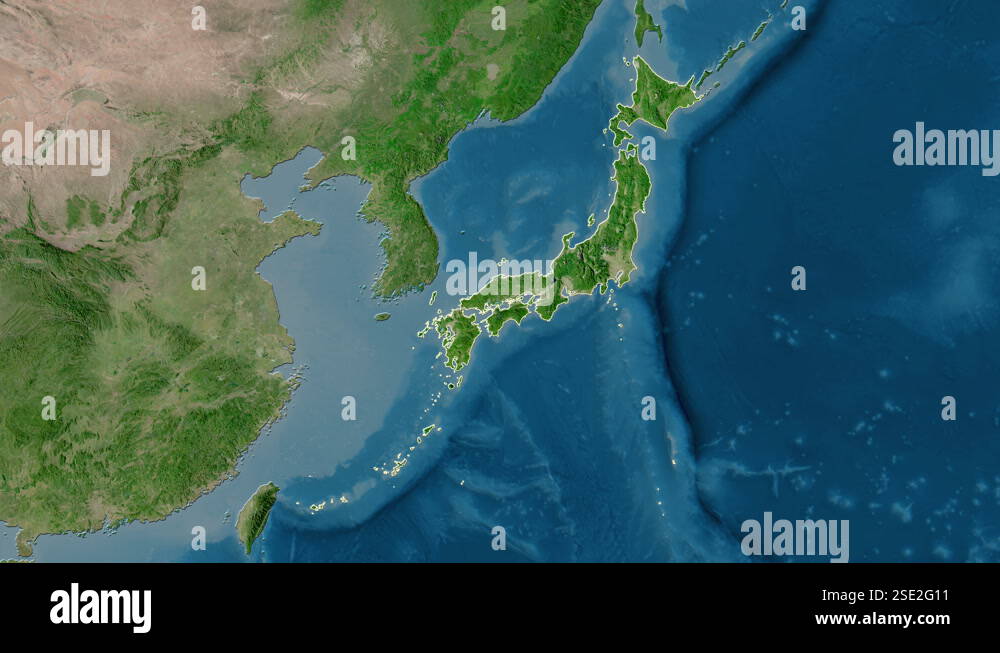 Japan map - zoom. Regions. Satellite Stock Video Footage - Alamy
