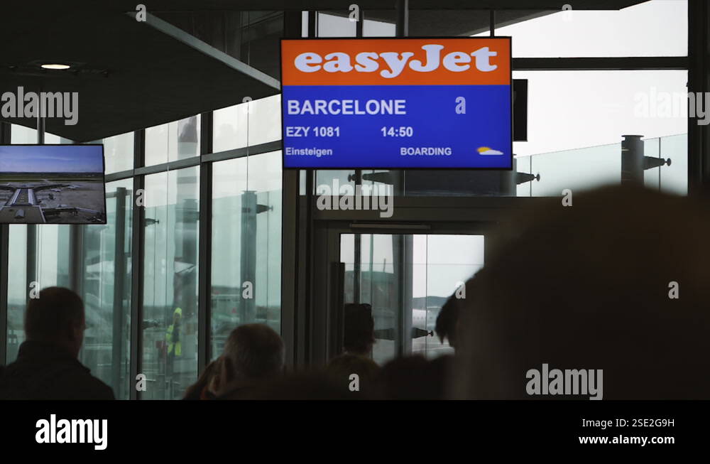 EasyJet information boarding for Barcelona Spain at the EuroAirport ...