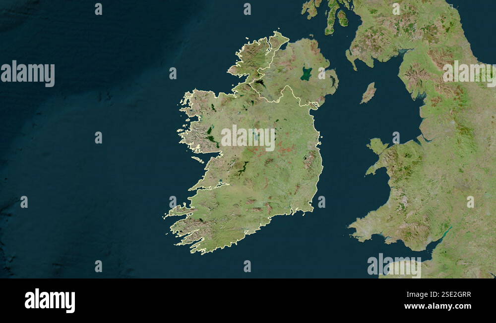 Ireland map - zoom. Regions. Satellite Stock Video Footage - Alamy