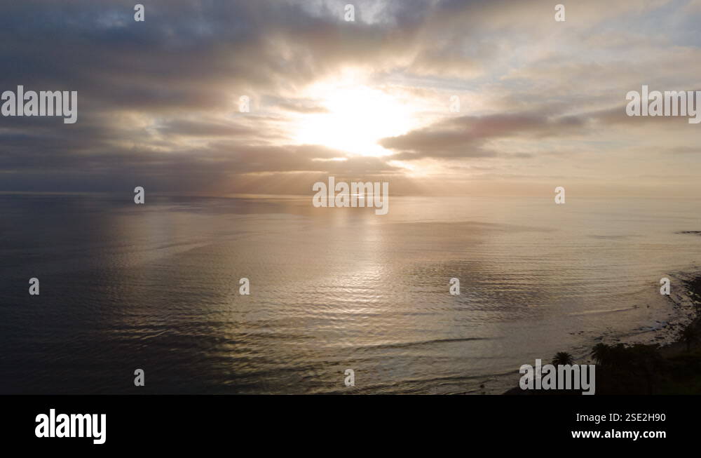8K Aerial hyperlapse of sunset seascape at Palos Verdes, California ...