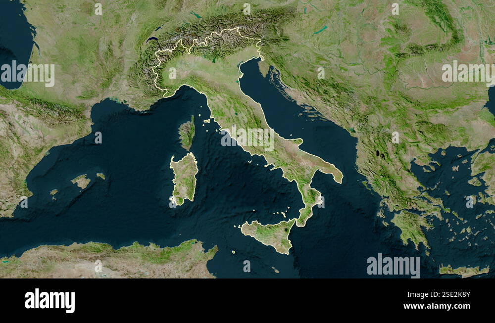 Italy map - zoom. Border. Satellite Stock Video Footage - Alamy