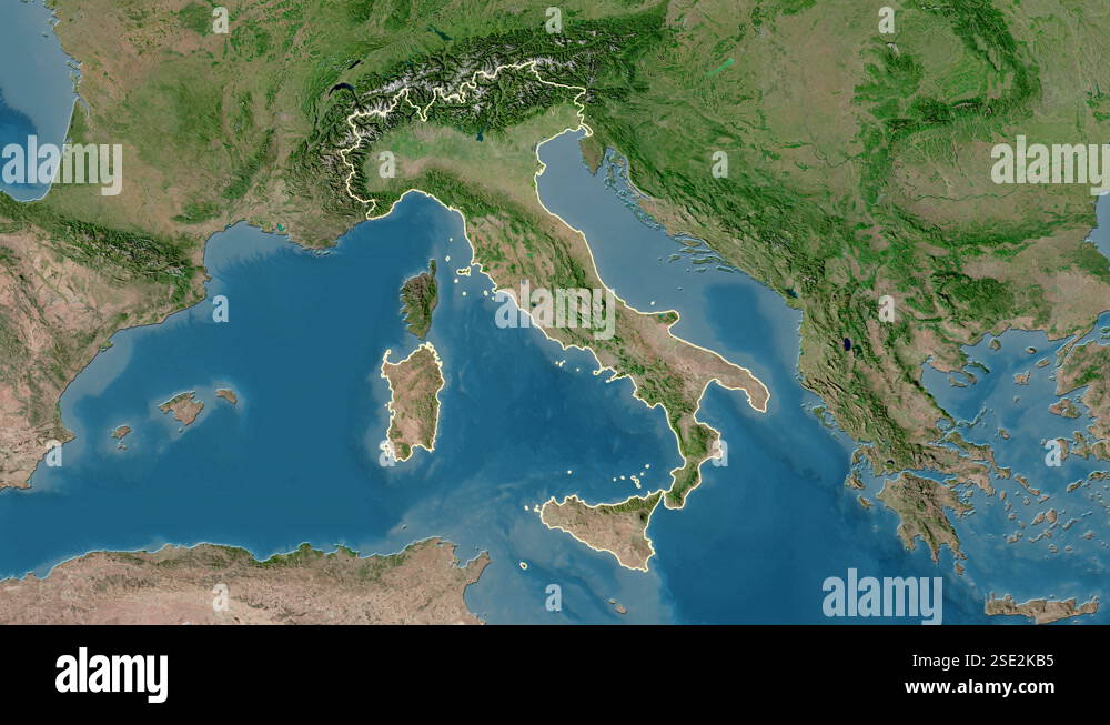 Italy map - zoom. Regions. Satellite Stock Video Footage - Alamy
