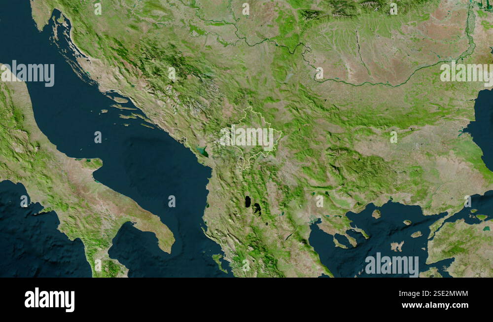 Kosovo map - glide. Regions. Satellite Stock Video Footage - Alamy