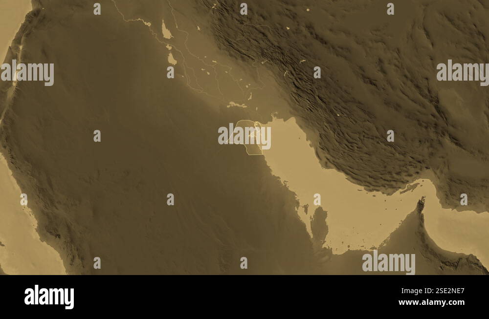 Kuwait map - extract. Regions. Sepia Stock Video Footage - Alamy