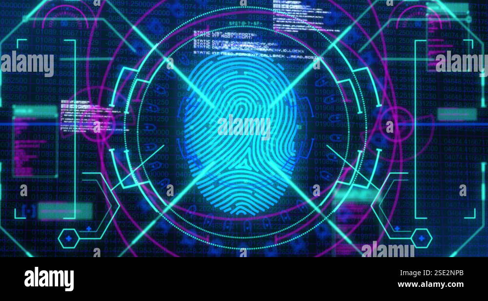 Animation of red biometric fingerprint with scope scanning and data processing Stock Video ...