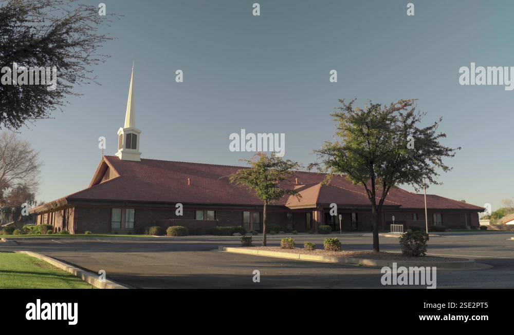 White Spire Mormon Church Building during Sunrise with Slow Zoom Out ...