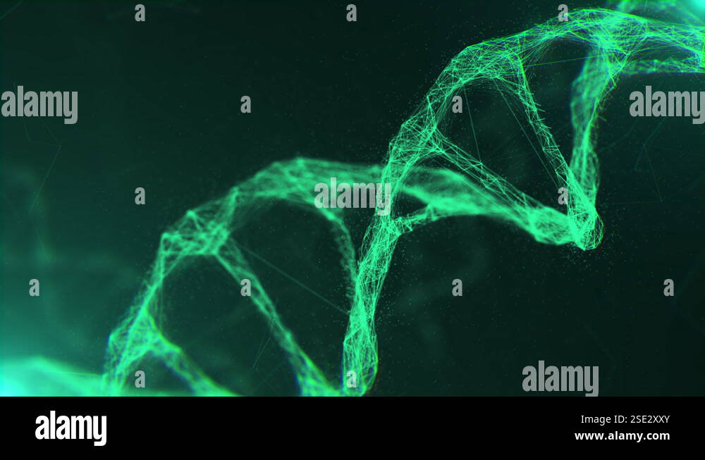 Close-up Green Binary Molecules Structure DNA Model Rotating Bright 3D ...