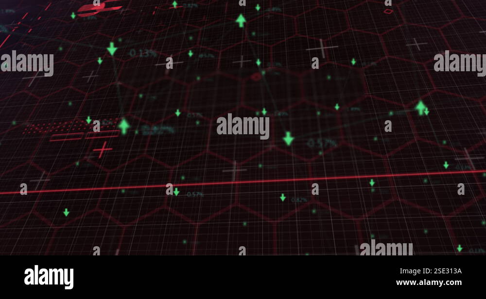 Animation of red lines and numbers changing with green arrows on network of Stock Video Footage ...