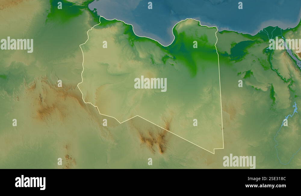 Libya map - zoom. Regions. Physical Stock Video Footage - Alamy