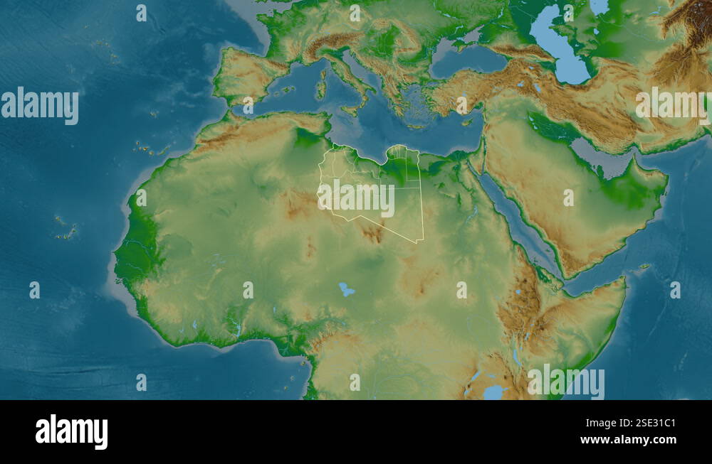 Libya map - glide. Regions. Physical Stock Video Footage - Alamy