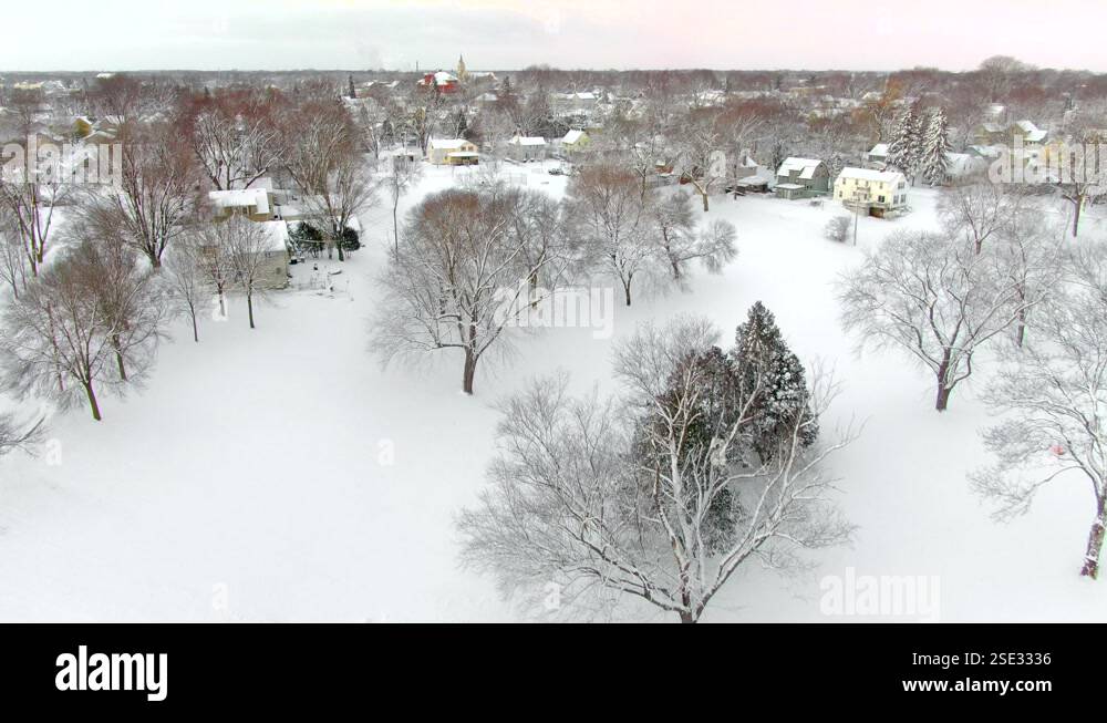 Working class neighborhoods, homes under snow, aerial view Stock Video ...