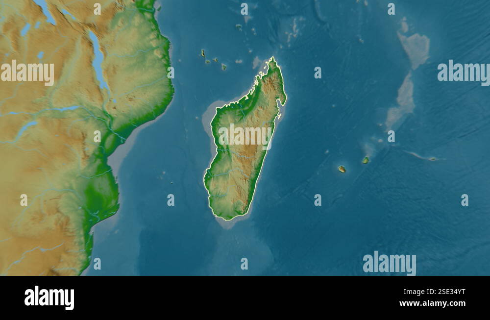 Madagascar map - solid. Border. Physical Stock Video Footage - Alamy
