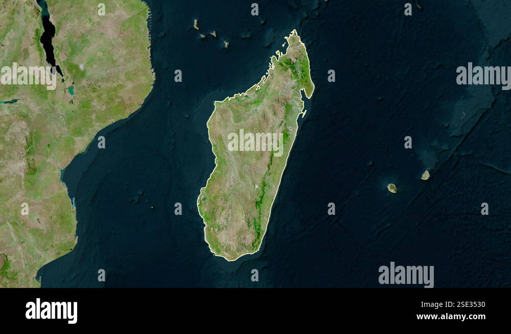 Madagascar map - zoom. Border. Satellite Stock Video Footage - Alamy