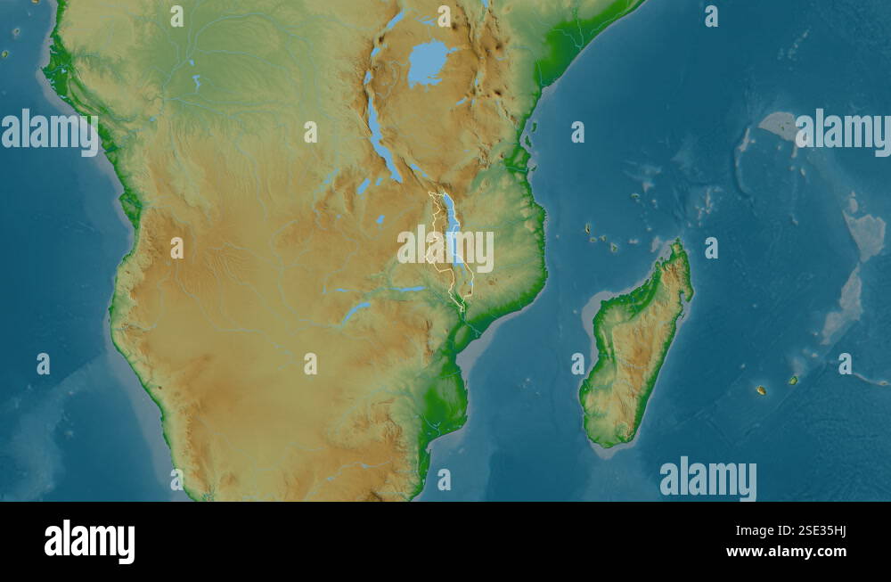 Malawi map - glide. Regions. Physical Stock Video Footage - Alamy