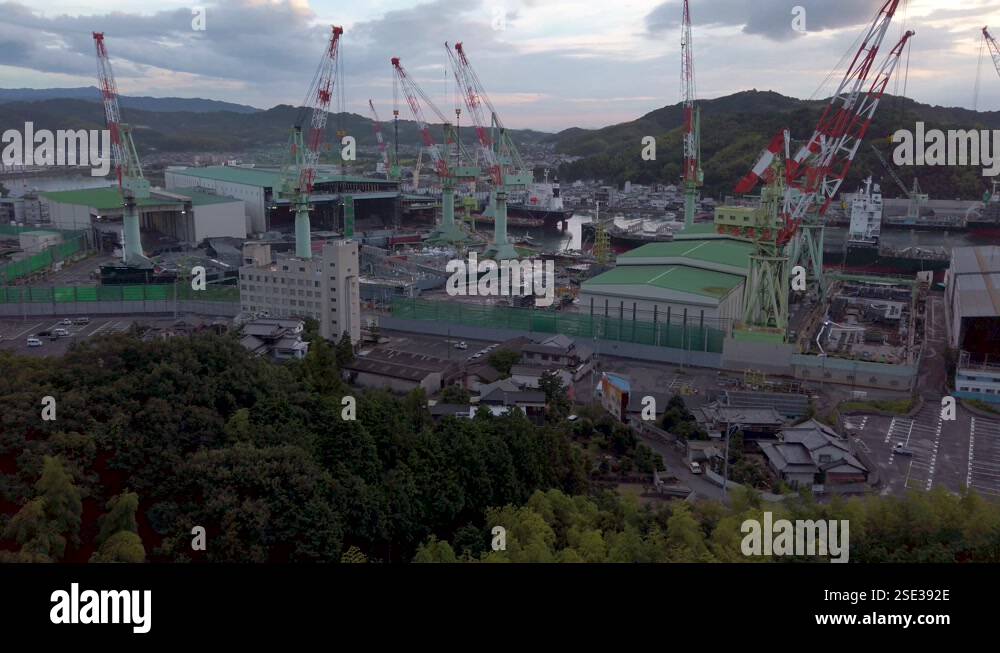 Imabari port and Shipyard in Ehime Prefecture Japan, Tilt Up Reveal ...